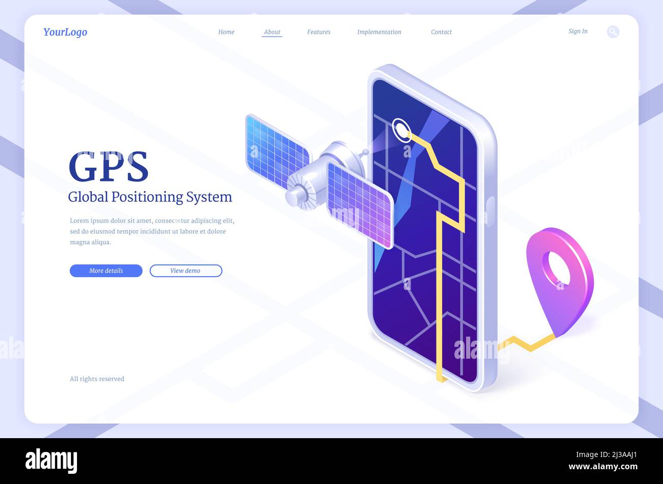 GPS isometric landing page, global positioning system, navigation app ...