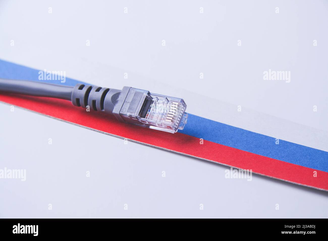 Internet and Russia. Internet cable on the background of the Russian ...