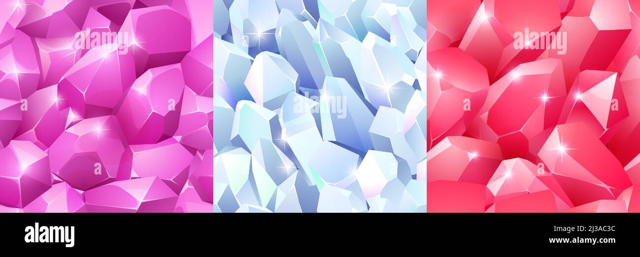 Magic crystals textures, seamless backgrounds for game. White, red and ...