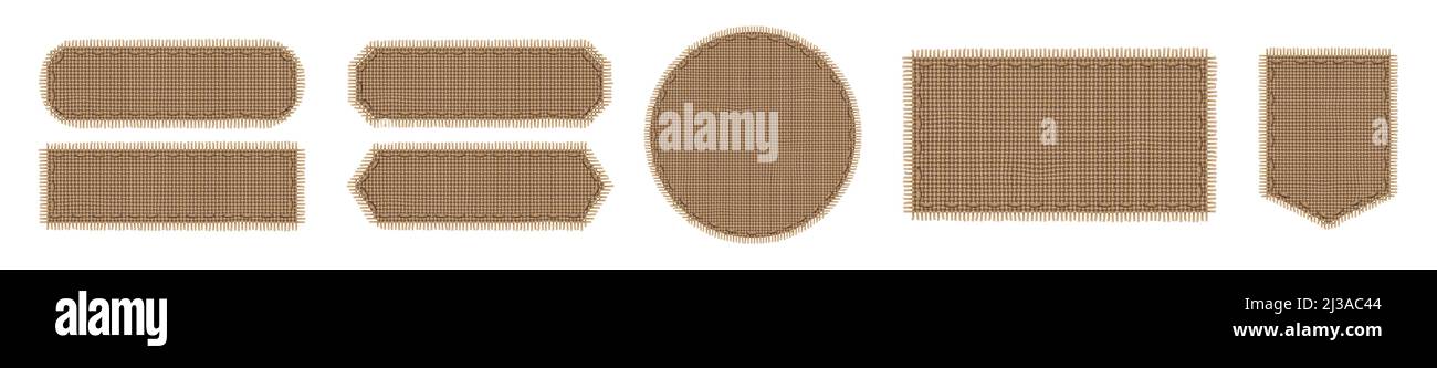 Jute cloth patches, labels with burlap fabric texture. Vector ...