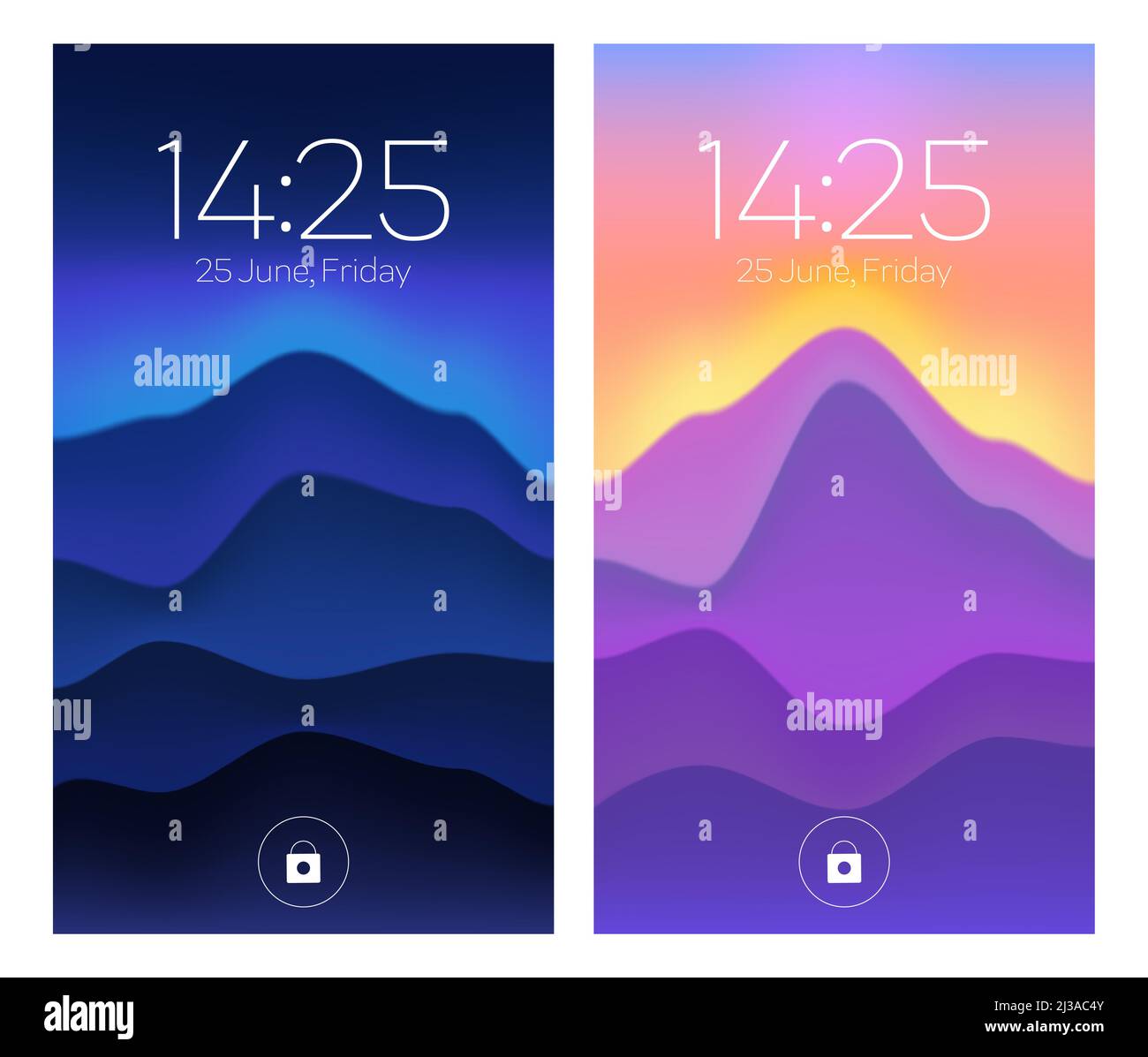 Smartphone lock screens, mobile phone onboard pages with gradient ...
