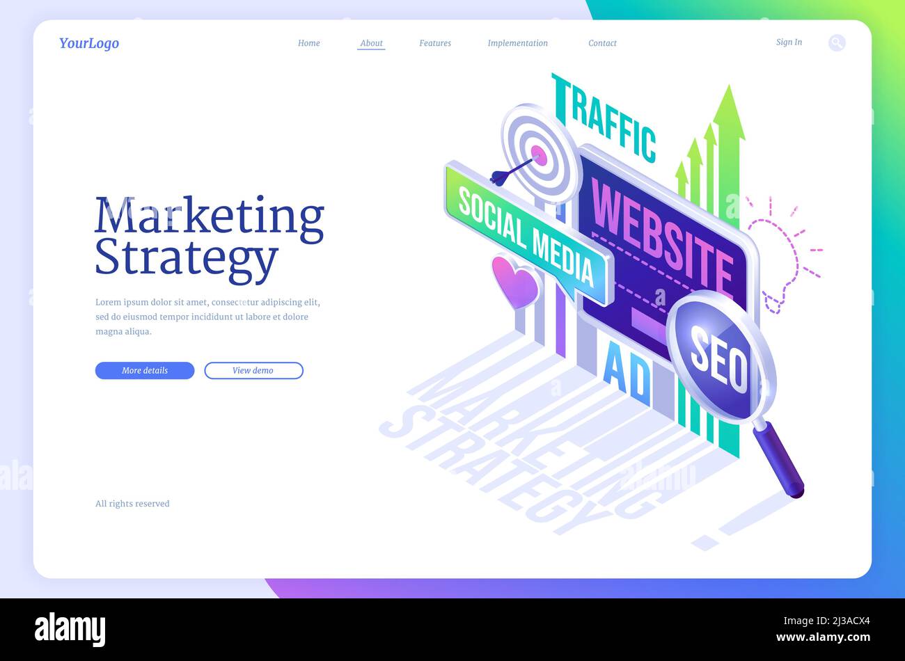 Marketing strategy isometric landing page. Business concept with ...