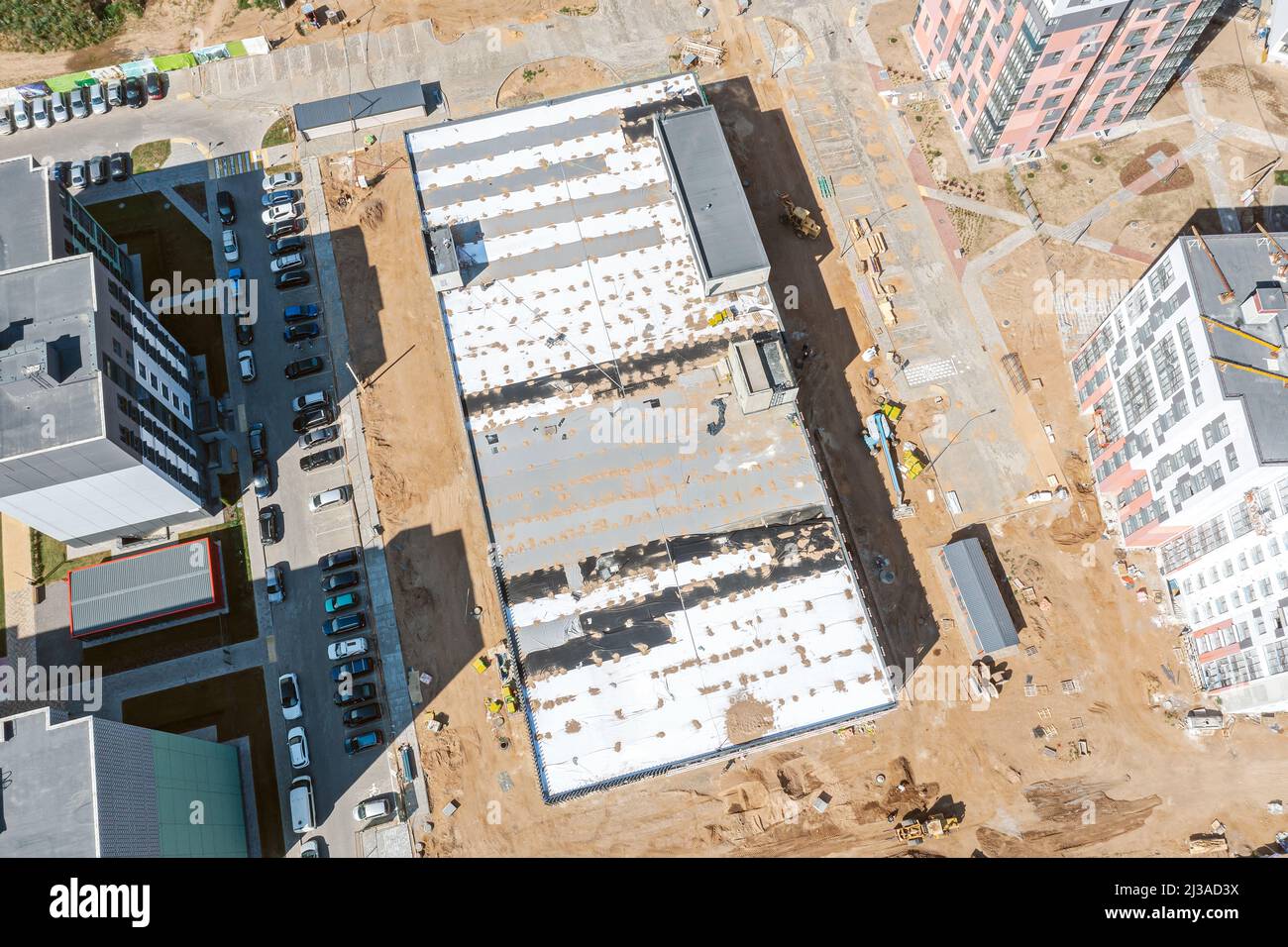 multilevel parking garage under construction. aerial view from flying ...