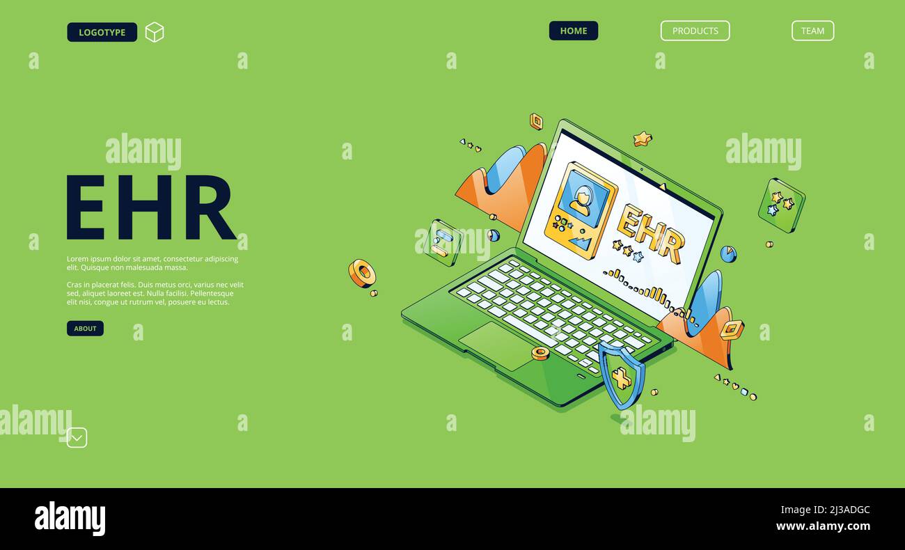 Ehr, electronic health record isometric landing page. Innovative ...