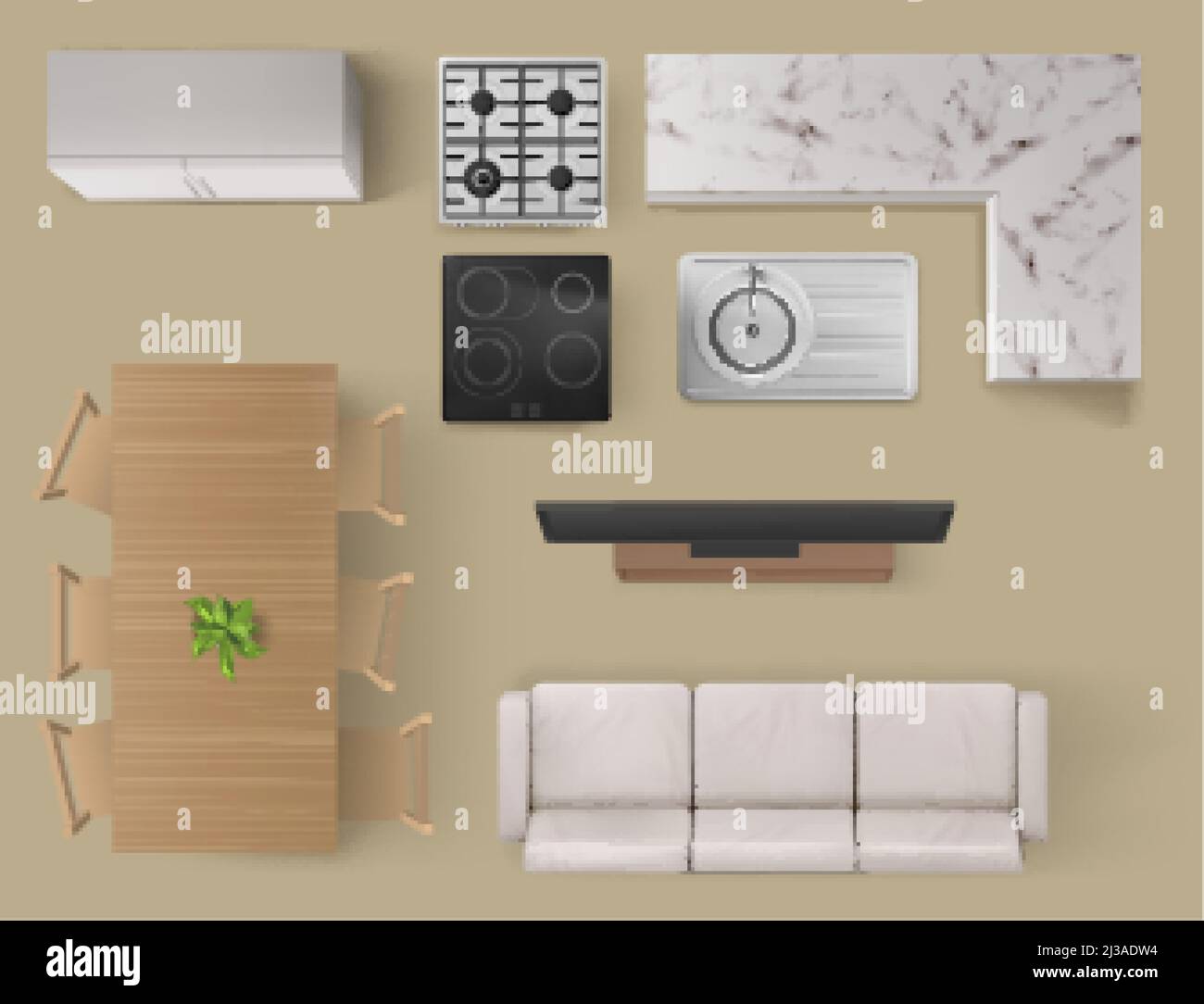 3d rendering living top view Stock Vector Images - Alamy
