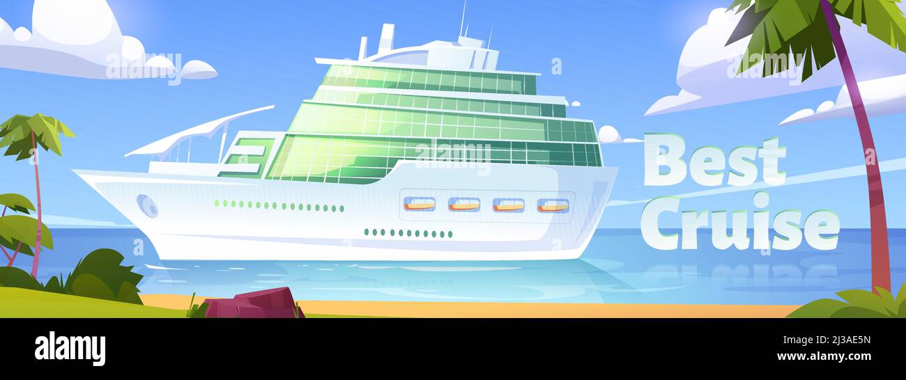 Best cruise banner. Cruise liner in ocean, modern white ship, luxury ...