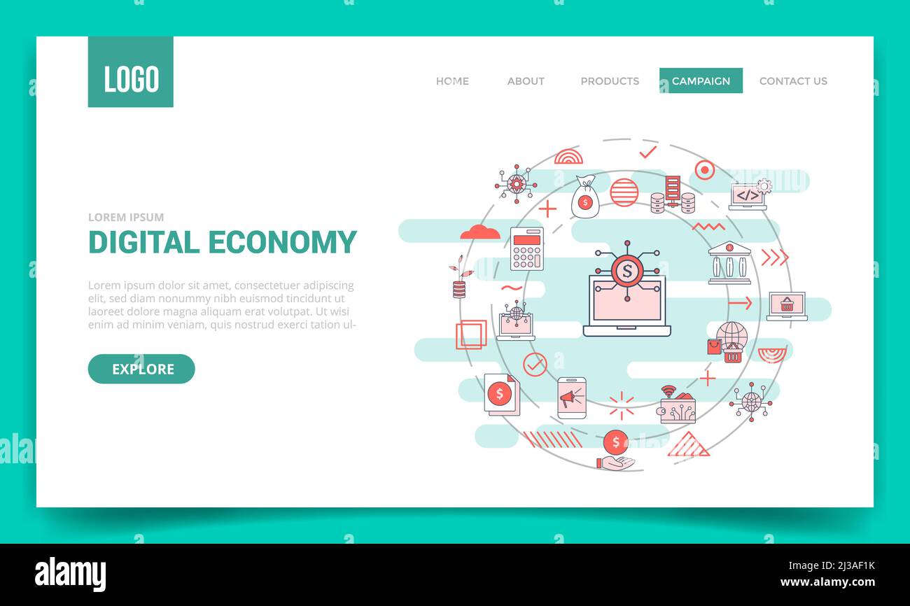 digital economy concept with circle icon for website template or ...