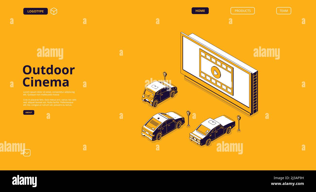 Outdoor cinema banner. Drive-in movie theater with cars on open air ...