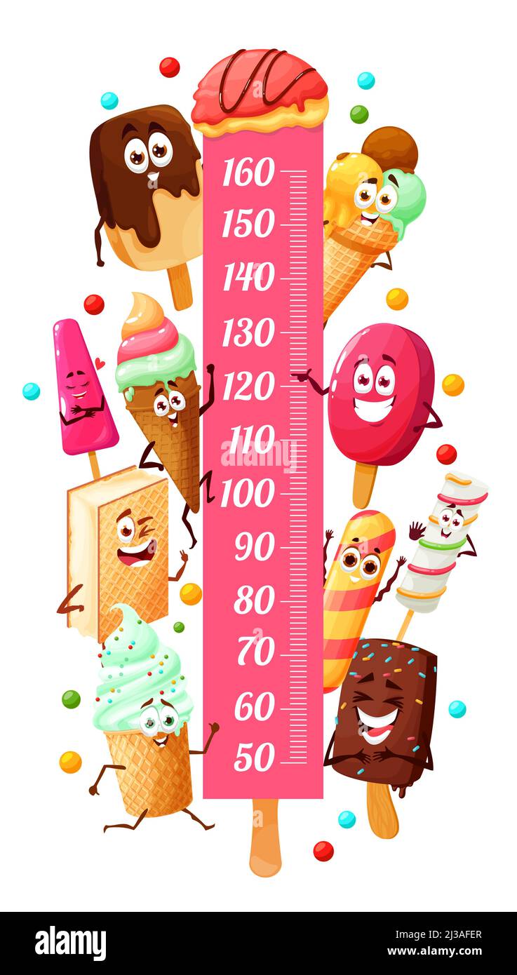 Kids height chart with ice cream desserts and cartoon characters ...