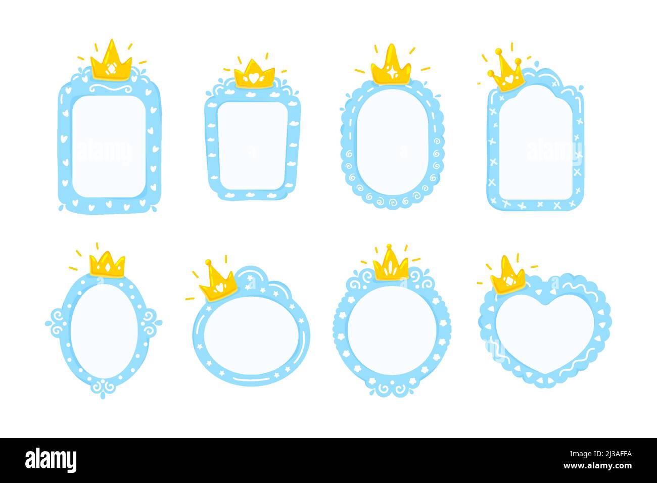 Blue baby prince frames.Set of blue frames with gold crown.Cartoon ...