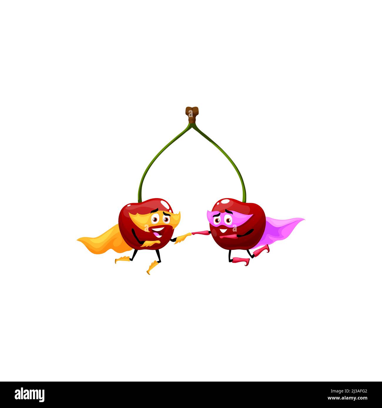 Cartoon cherry twins superhero personages. Vector merry super hero ...