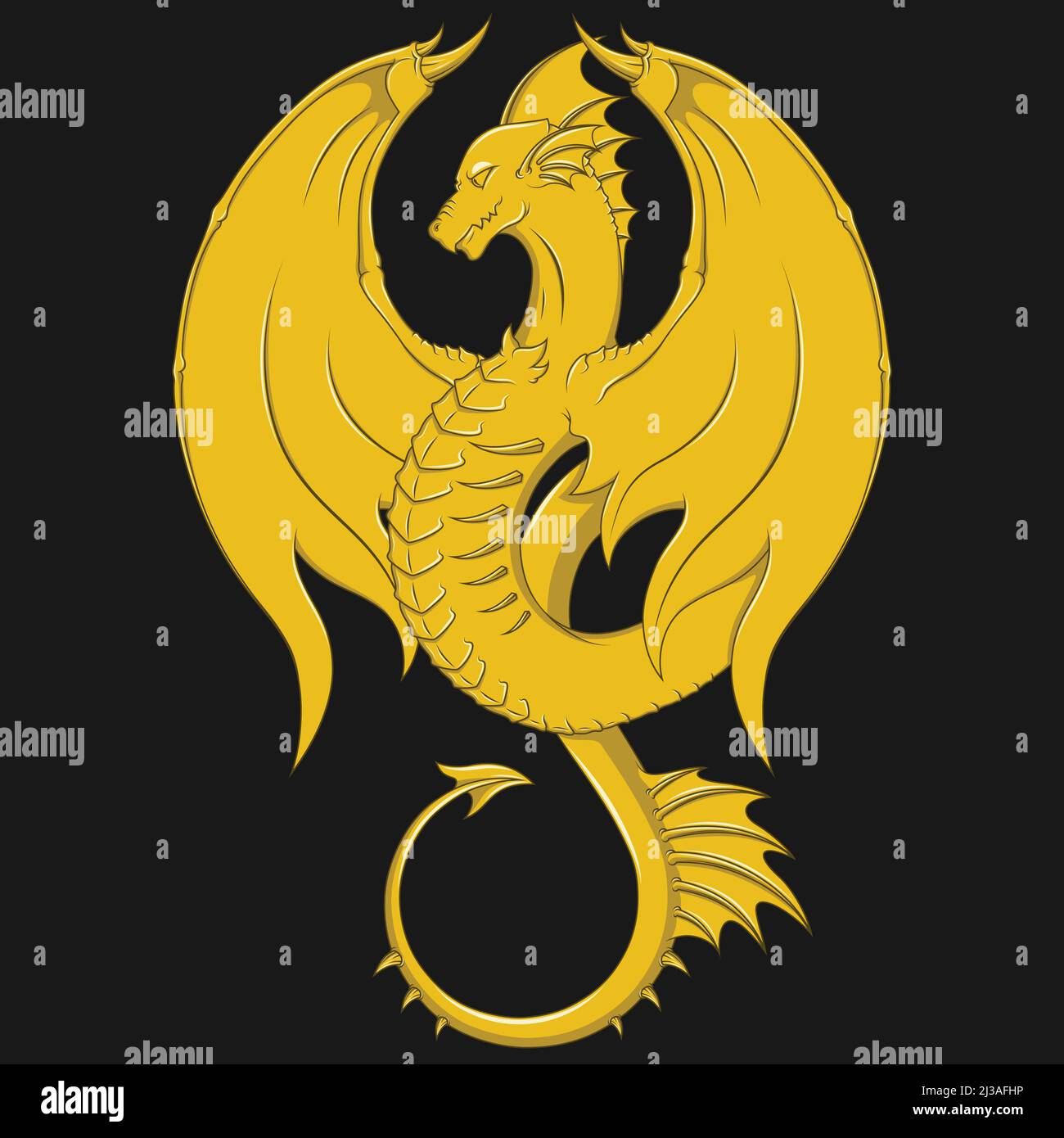 Western dragon vector design with wings, golden dragon with black ...