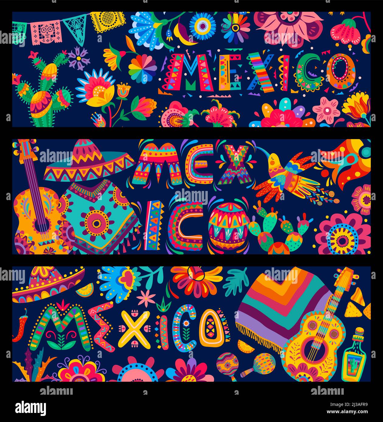 Banners With Vibrant Colors Mexican Flowers Papel Picado Flags