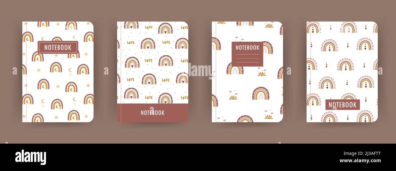 Cover page notebook collection. Templates with cute boho rainbows ...