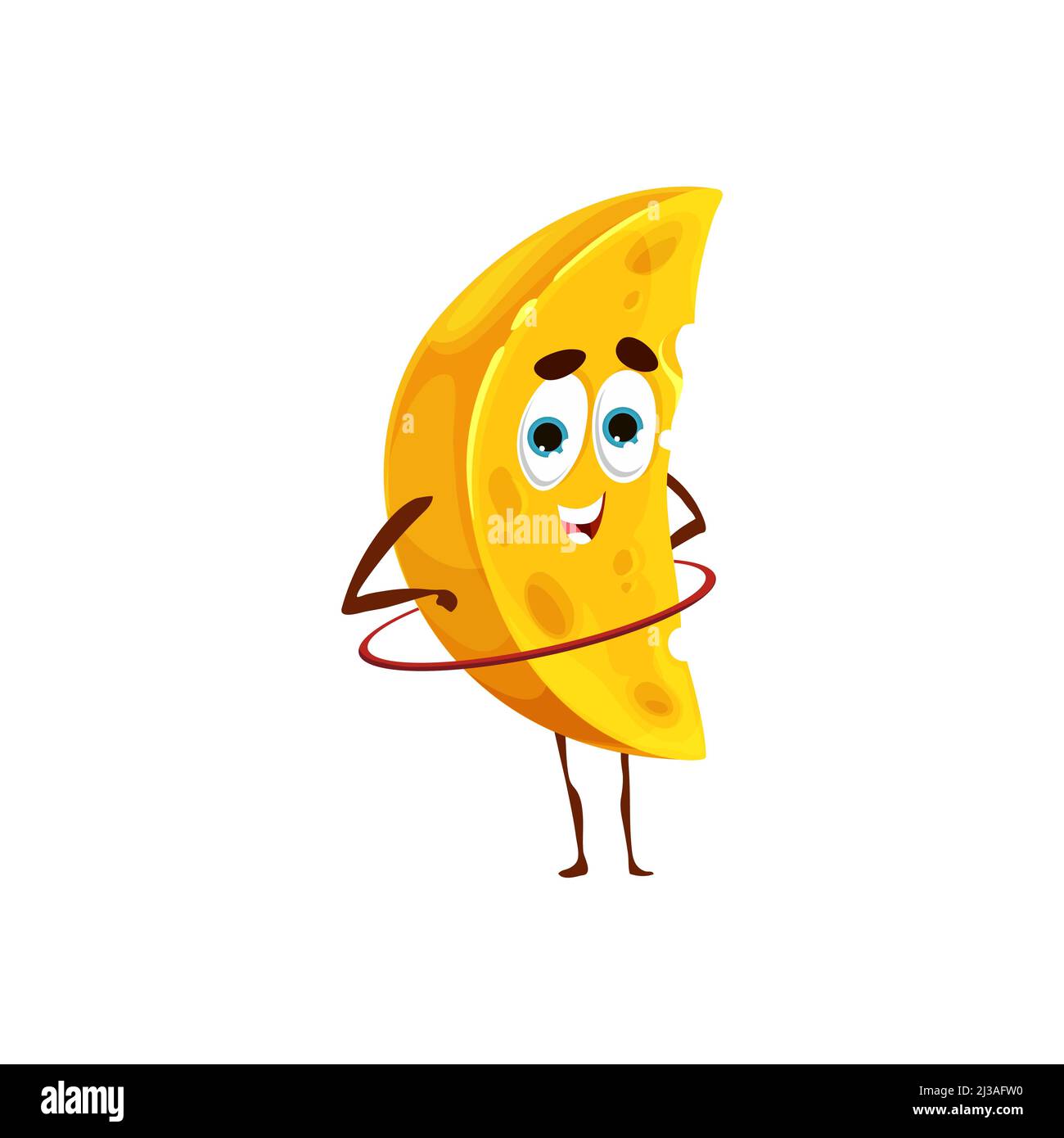 Cheese character with a hula hoop doing sport exercises, vector ...