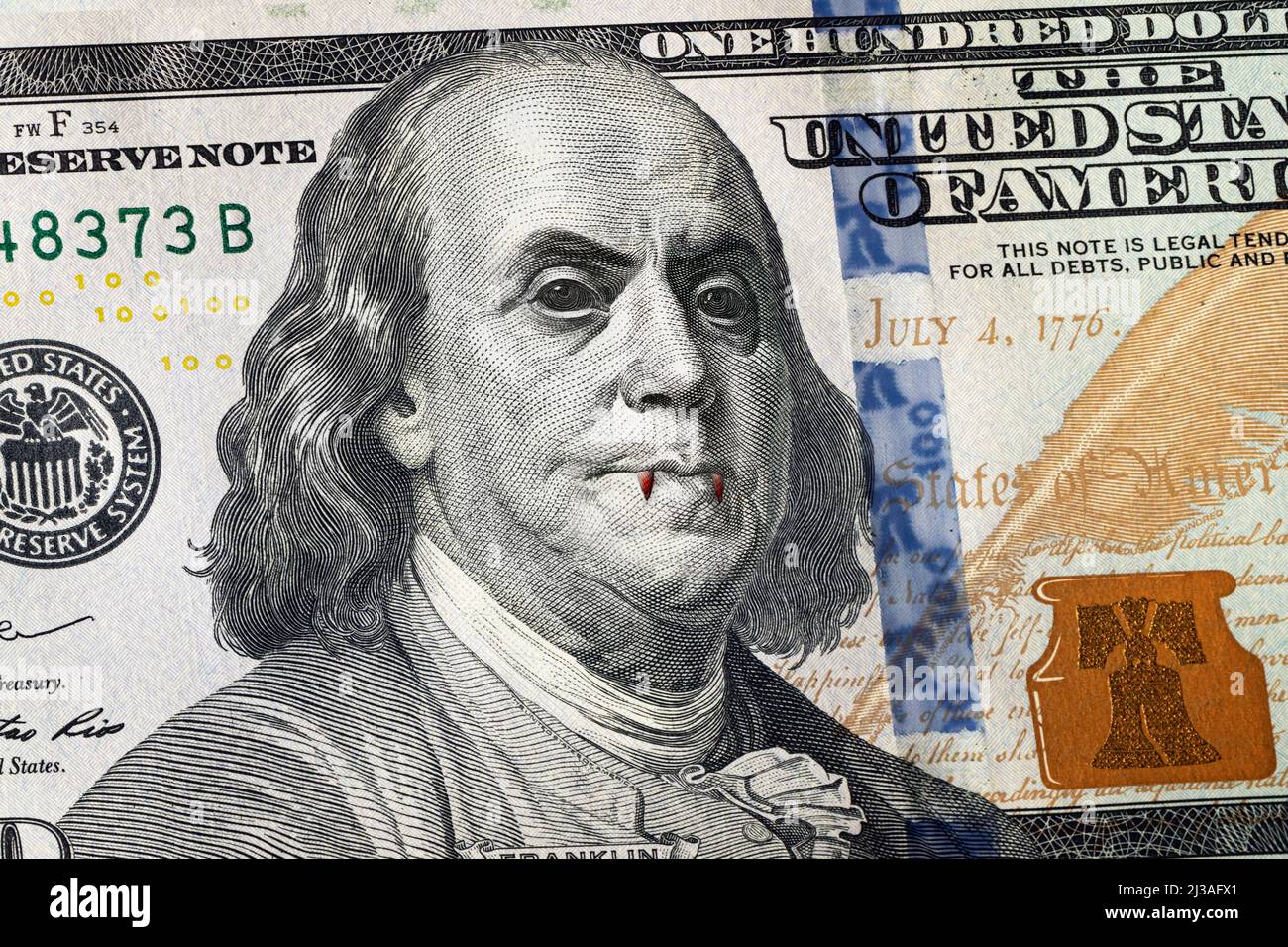 A vampire on a hundred-dollar bill. The concept of high loan interest ...