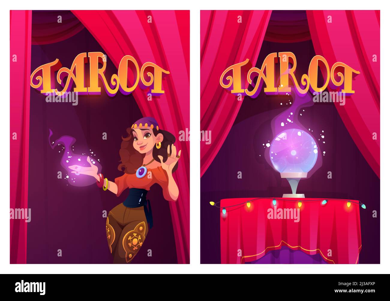 Tarot posters with gypsy fortune teller and magic ball. Future predict ...
