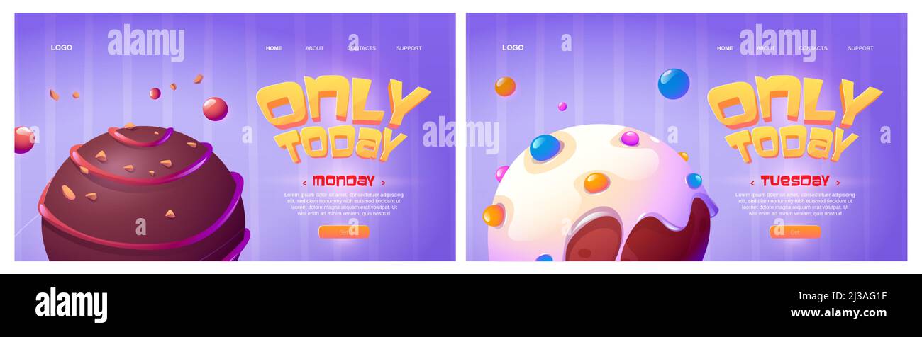 Only today cartoon web pages with food planets bread, pizza, chocolate ...