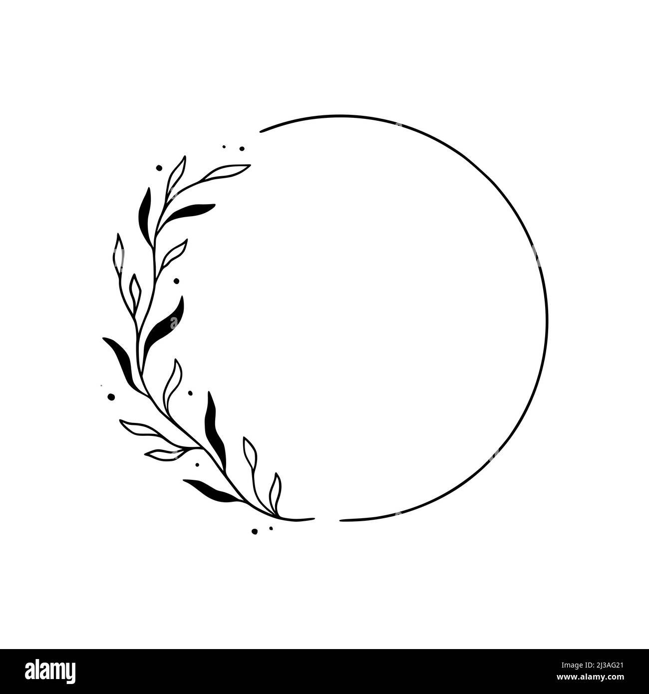 Floral circle frame, elegant wreath round border. Hand drawn doodle ...