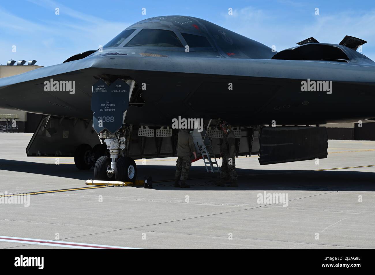 Crew chiefs assigned to the 509th Aircraft Maintenance Squadron prep a ...