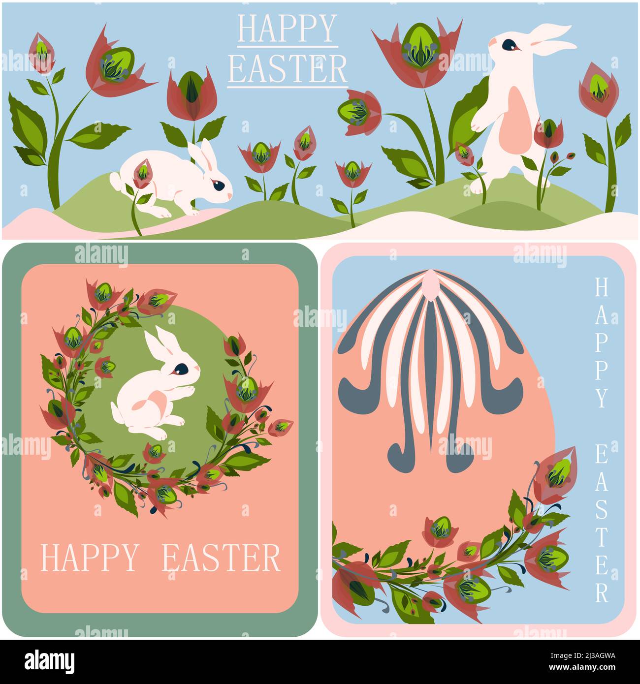 Happy Easter holiday and Hello spring concept in pastel colors cartoon ...
