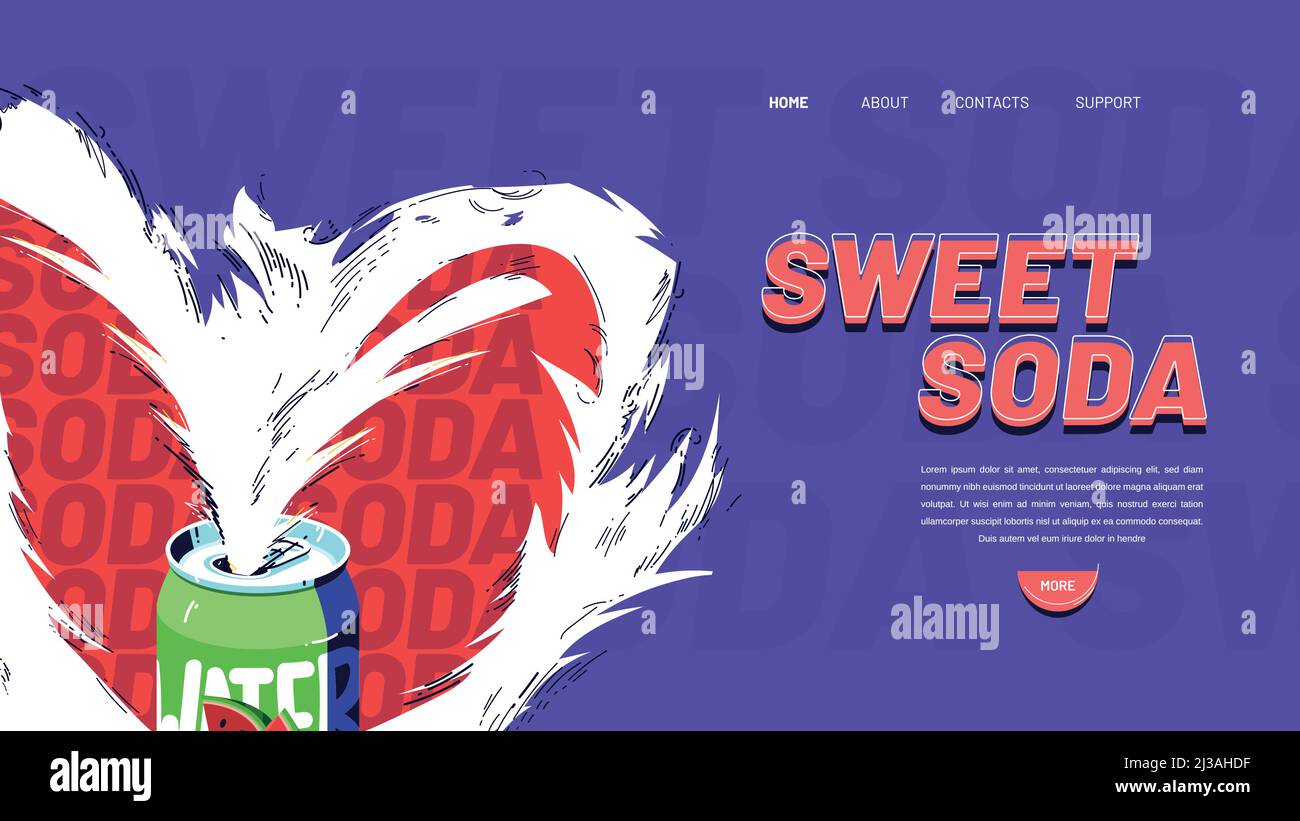 Sweet soda banner. Website design of fizzy drink with fruit juice ...