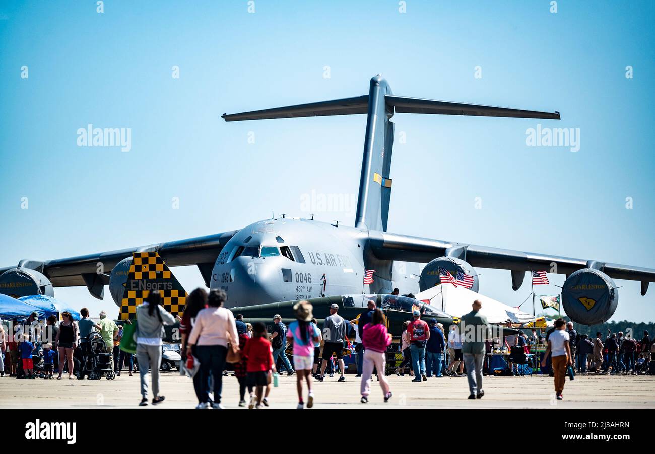 Shaw Air & Space Expo attendees walk around static displays during the ...