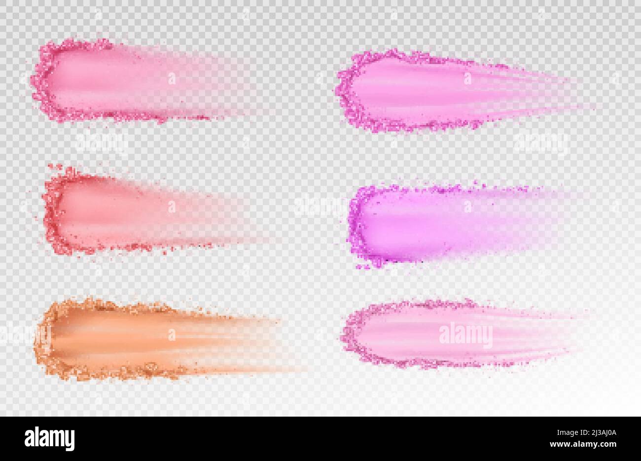 Dry powder, skin foundation smears, eye shadows brush strokes broken ...