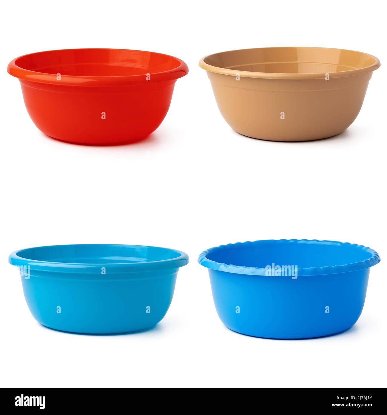 Plastic empty basins isolated on white background Stock Photo - Alamy