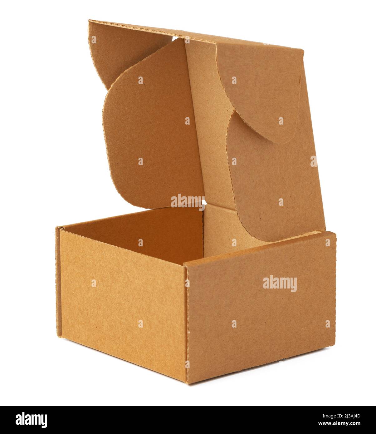 Open brown cardboard box isolated on white Stock Photo - Alamy