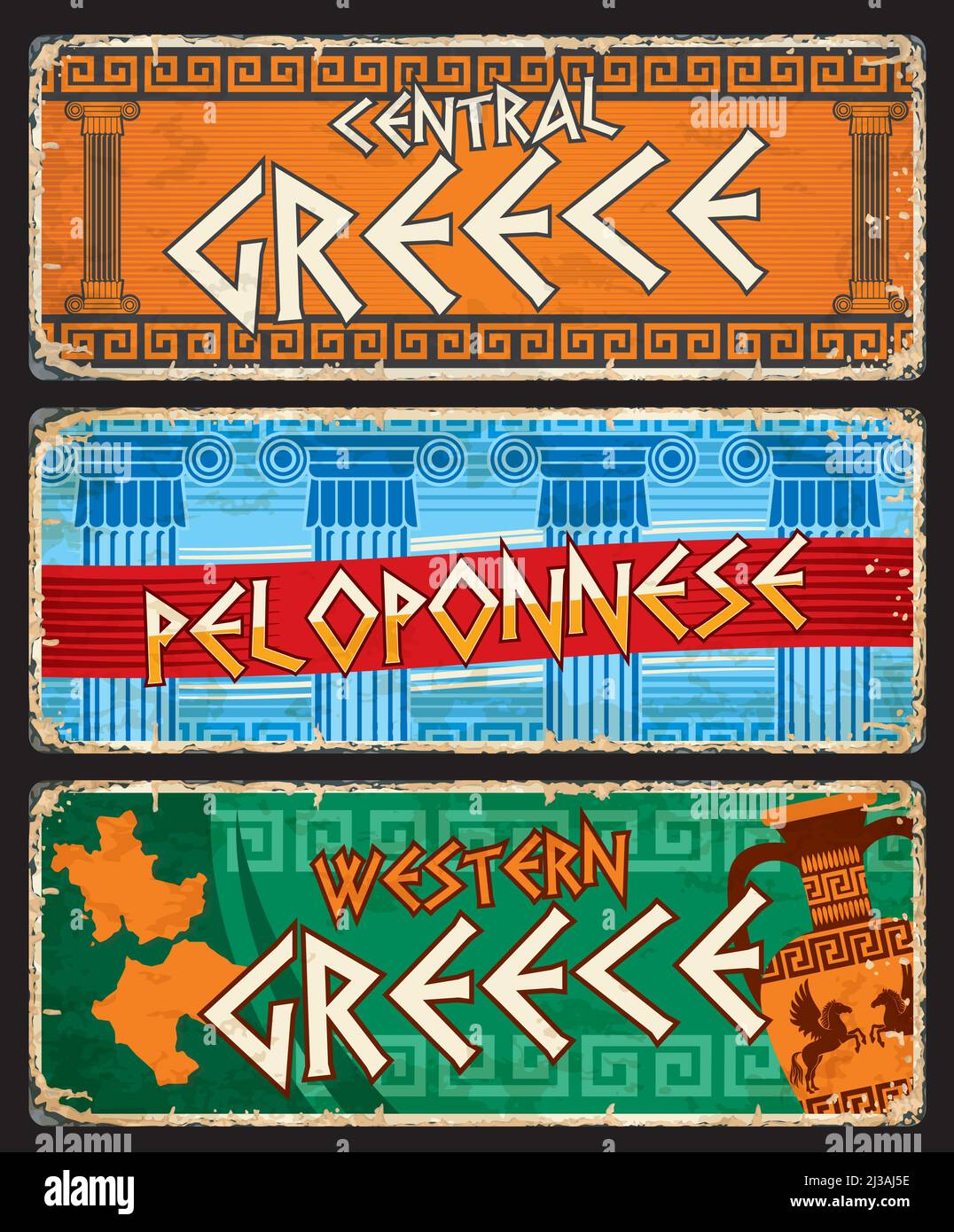 Central and Western Greece, Peloponnese greek regions travel stickers ...