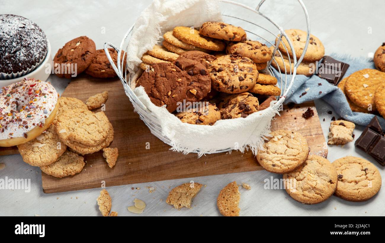 Cookies assortment on light background. Homemade desserts. Celebration ...