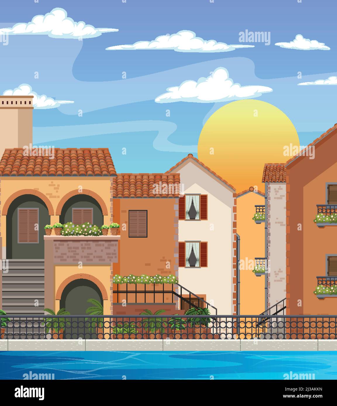 Italy town style house and building landscape illustration Stock Vector ...
