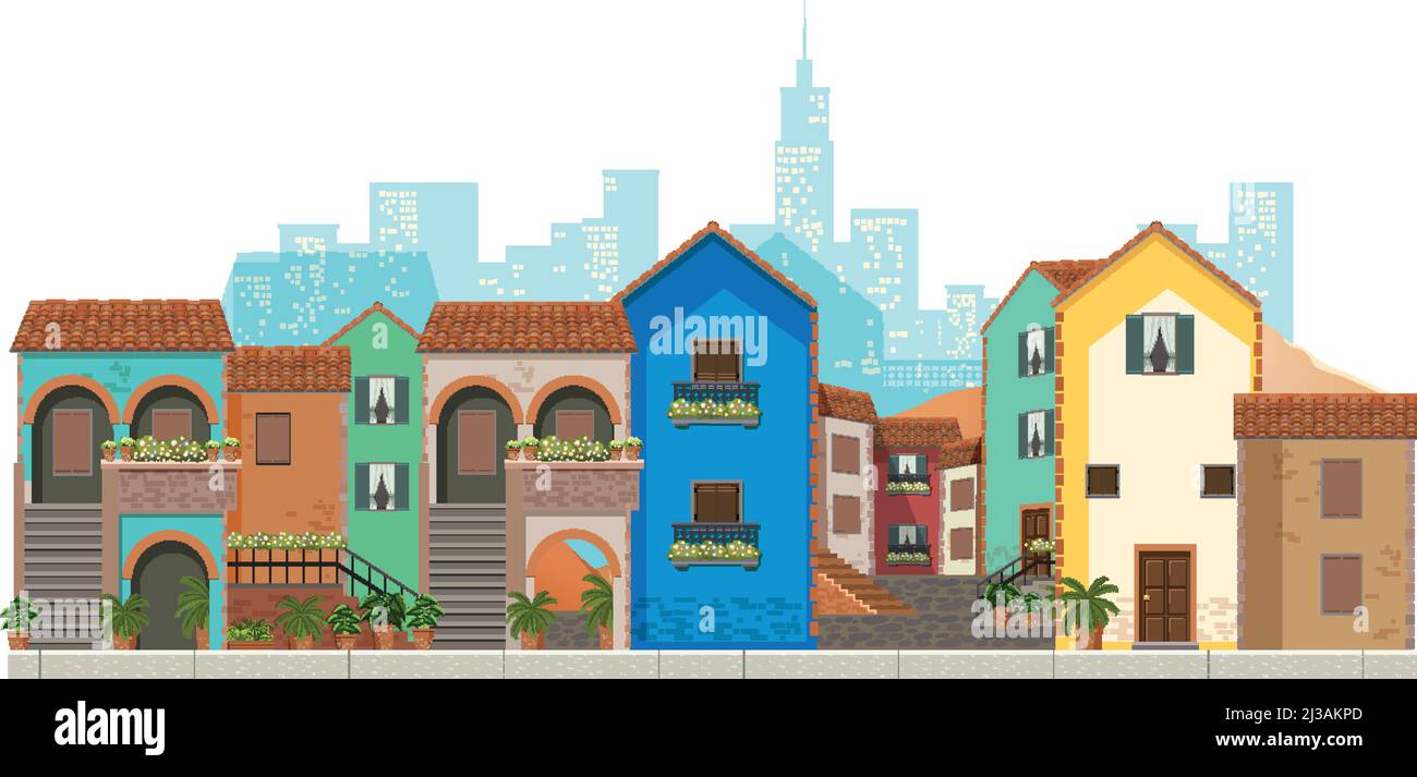 Suburban cityscape isolated on white background illustration Stock ...