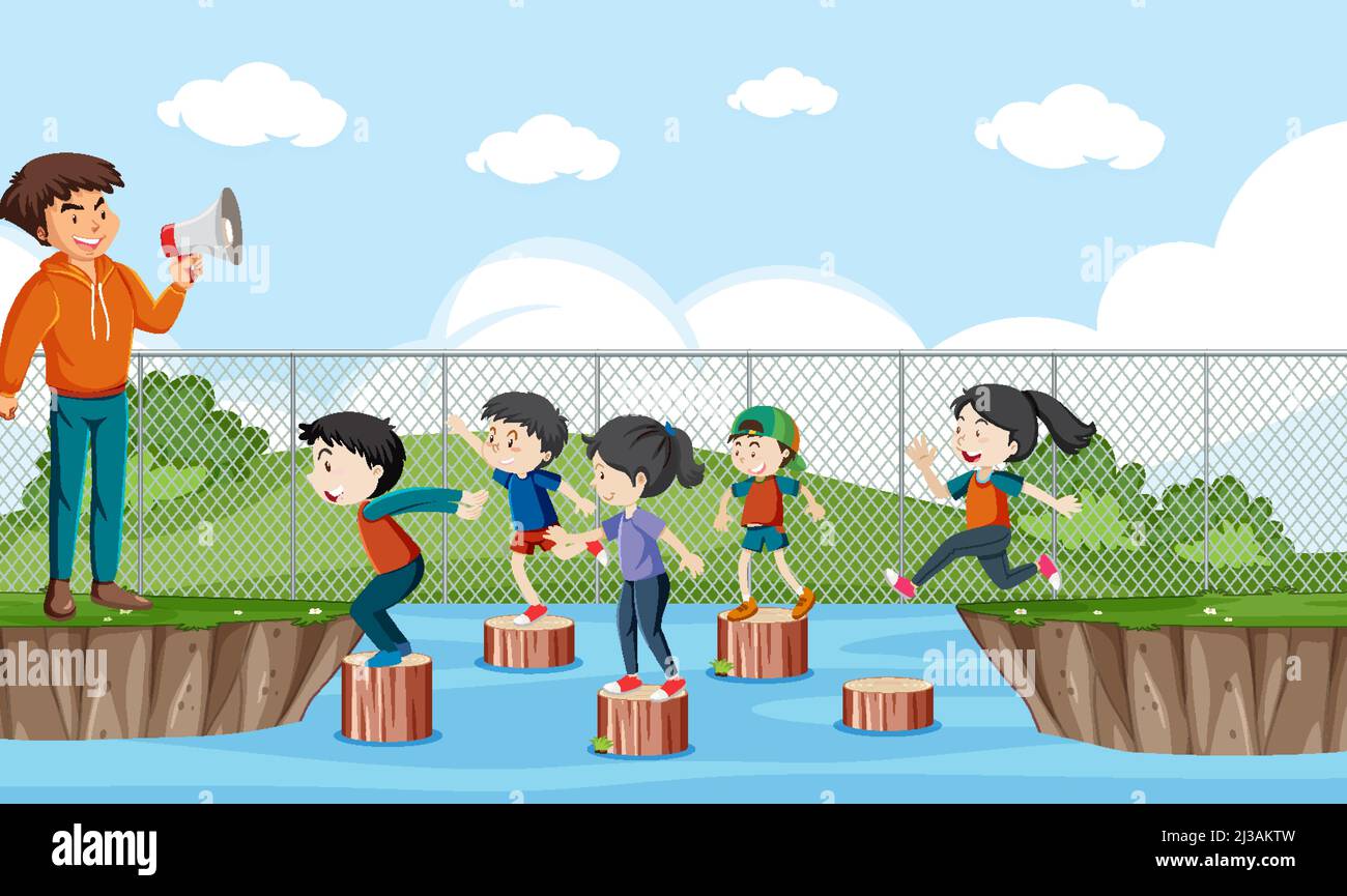 Kids playing red light green light game illustration Stock Vector Image ...