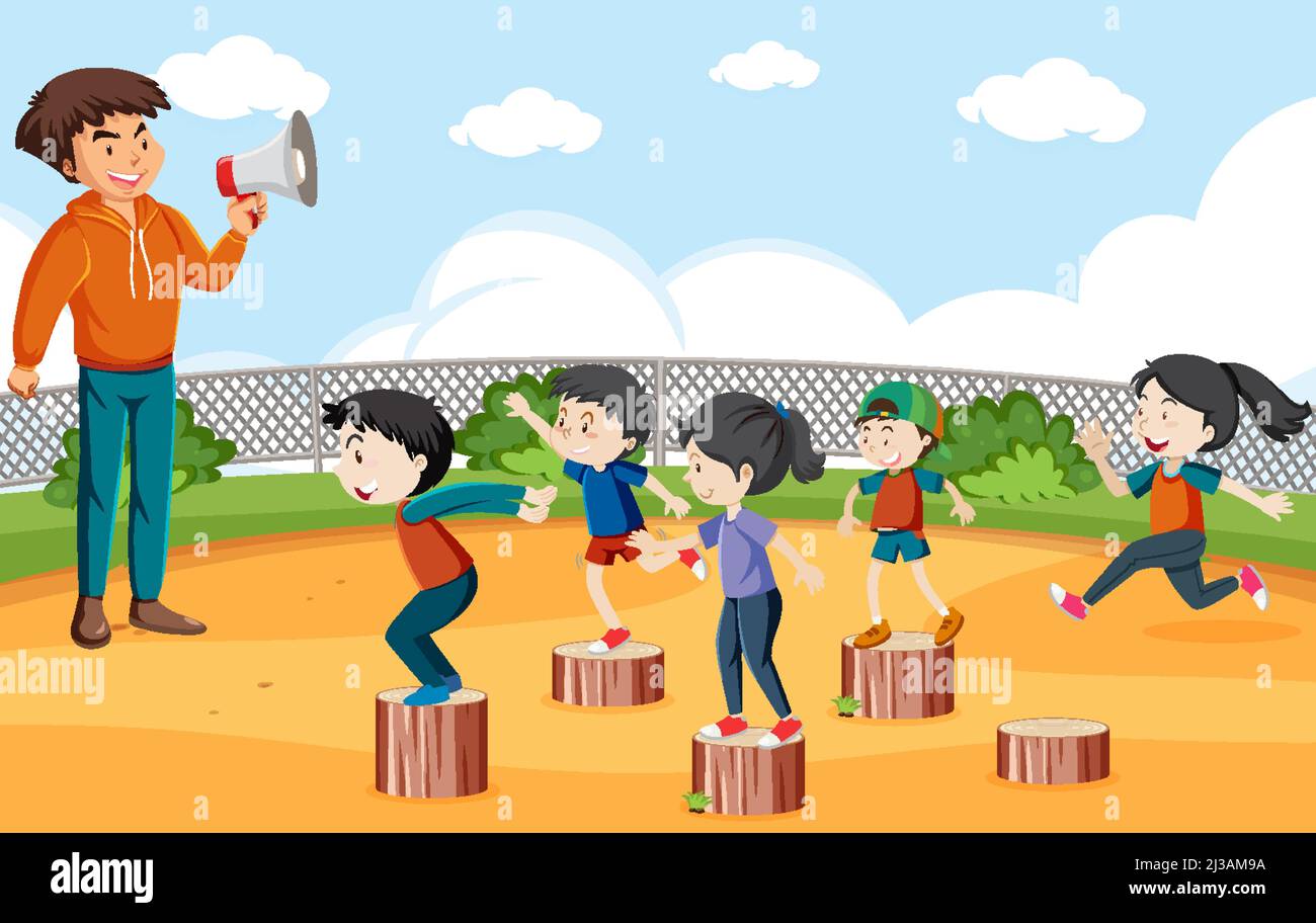 Kids playing red light green light game illustration Stock Vector Image ...