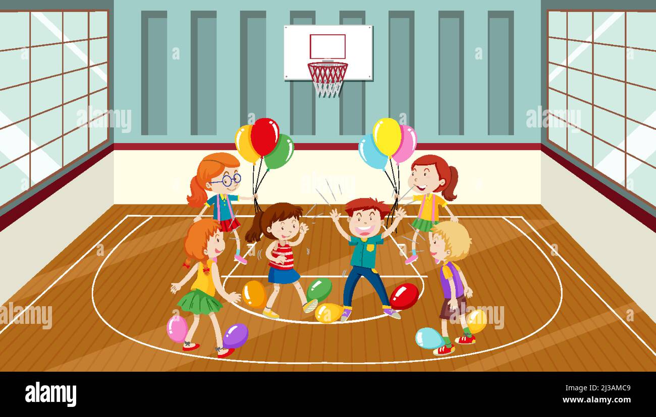 Kids doing physical activity with balloons illustration Stock Vector ...