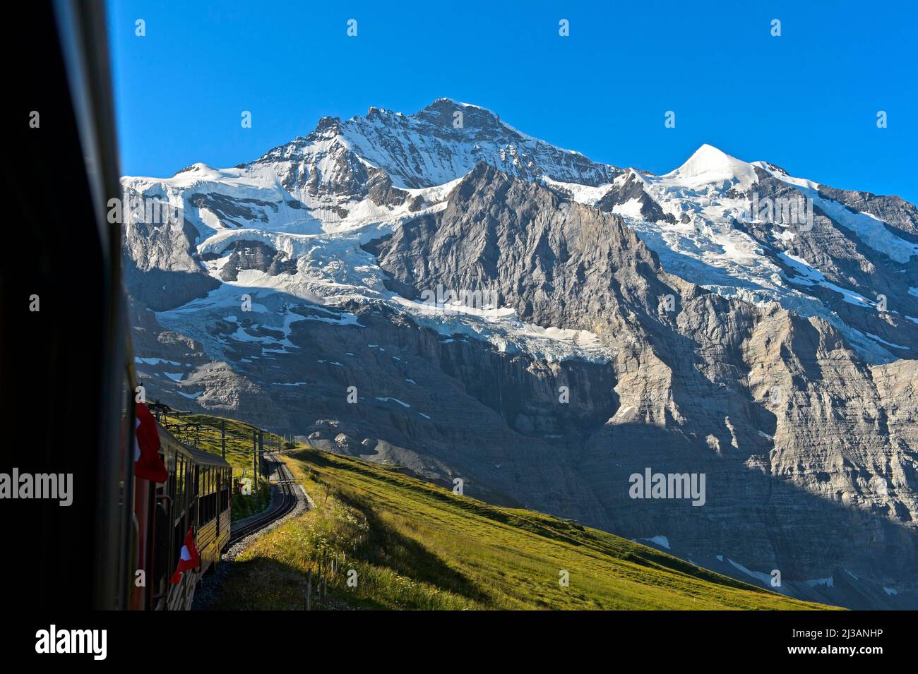 View from the Jungfrau Railway of the Jungfrau and, on the right, the ...