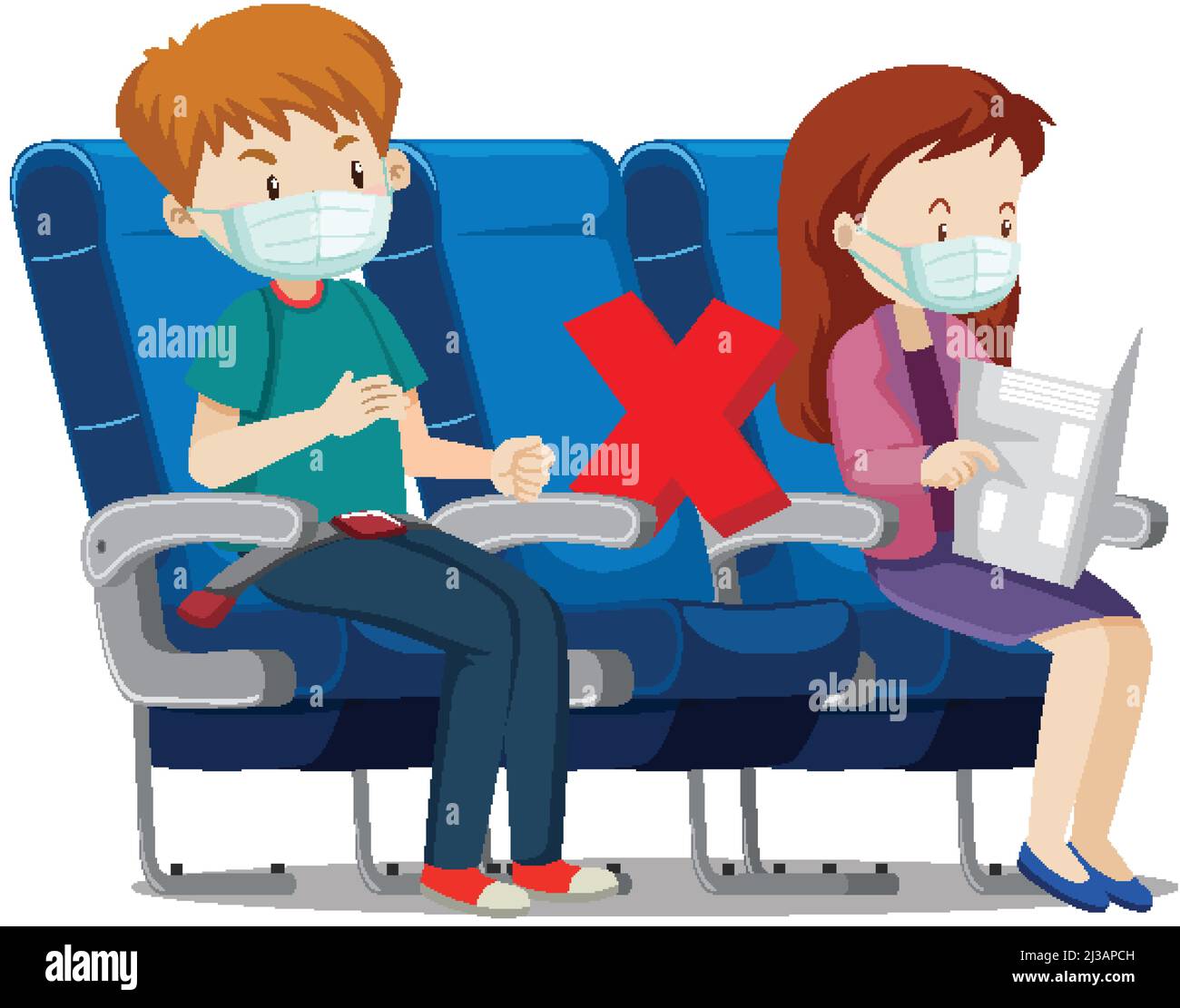 People sitting in seats and keeping distancing illustration Stock ...