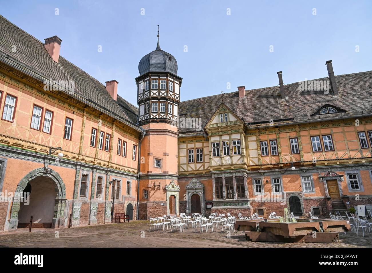 Castle courtyard, castle tower, Bevern Castle, Lower Saxony, Germany ...