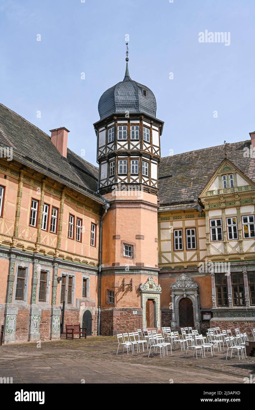 Castle courtyard, castle tower, Bevern Castle, Lower Saxony, Germany ...