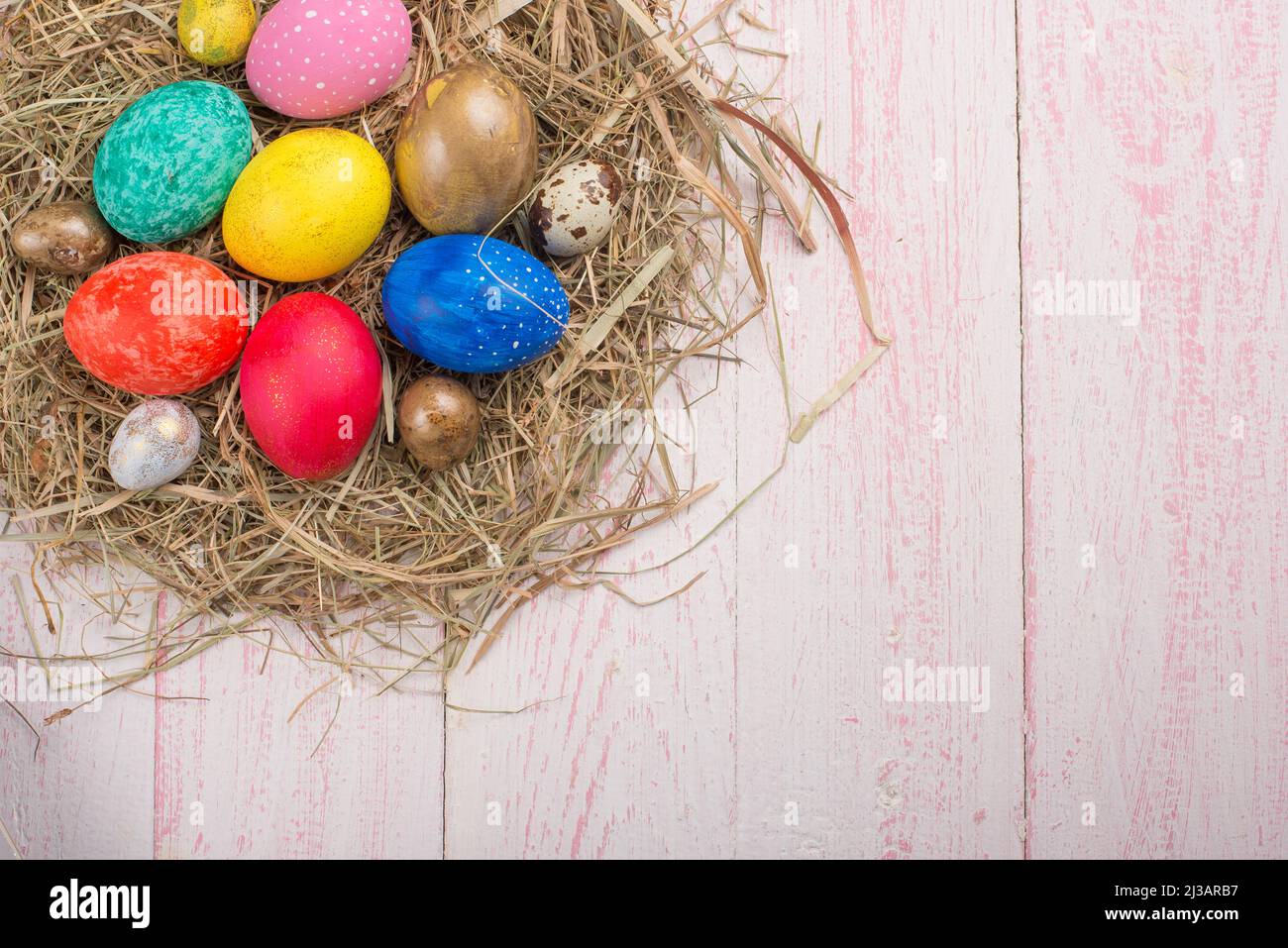 easter flat -lay eggs, with space for design Stock Photo - Alamy