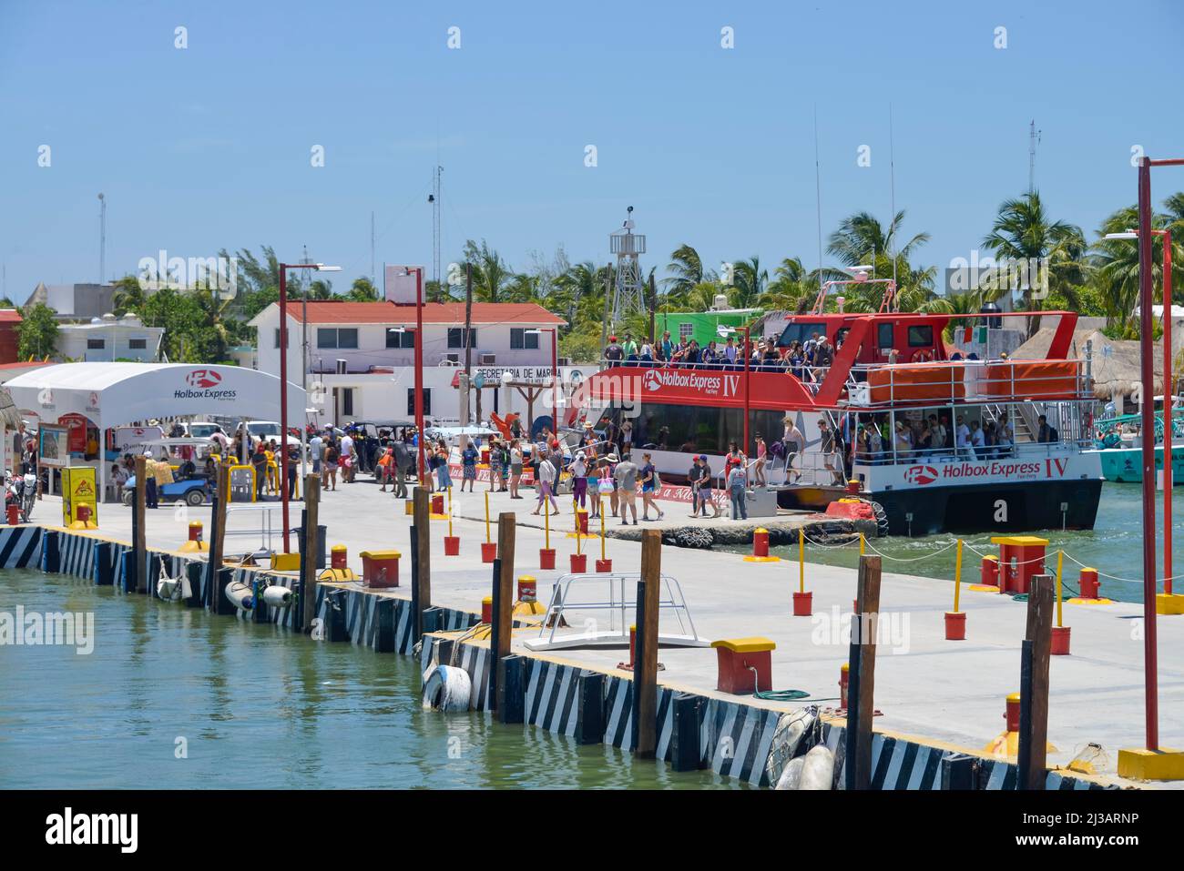 Ferry, jetty, quay, harbour, Isla Holbox, Quintana Roo, Mexico Stock ...