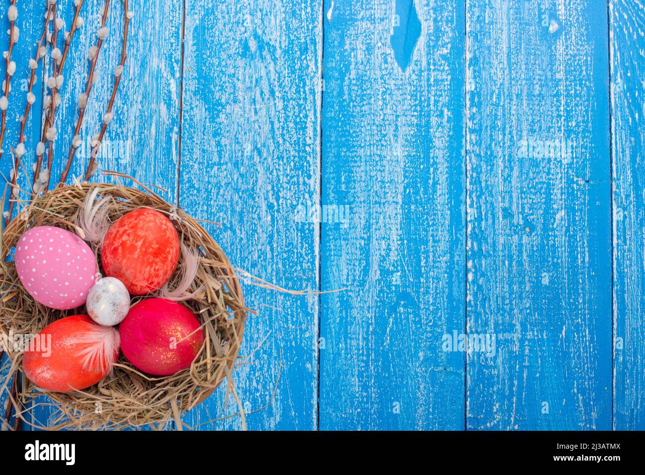 easter flat -lay eggs, with space for design Stock Photo - Alamy
