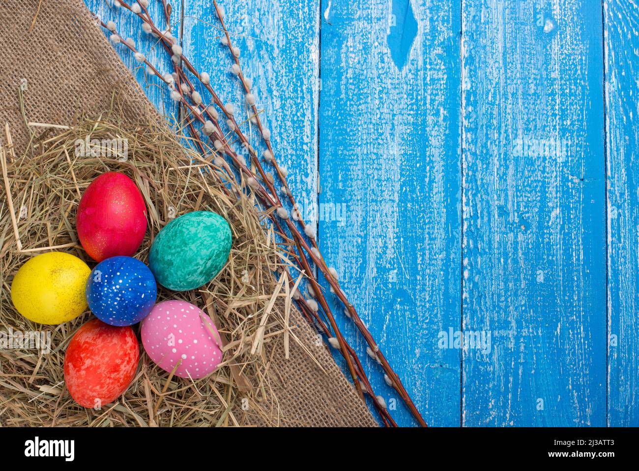 easter flat -lay eggs, with space for design Stock Photo - Alamy