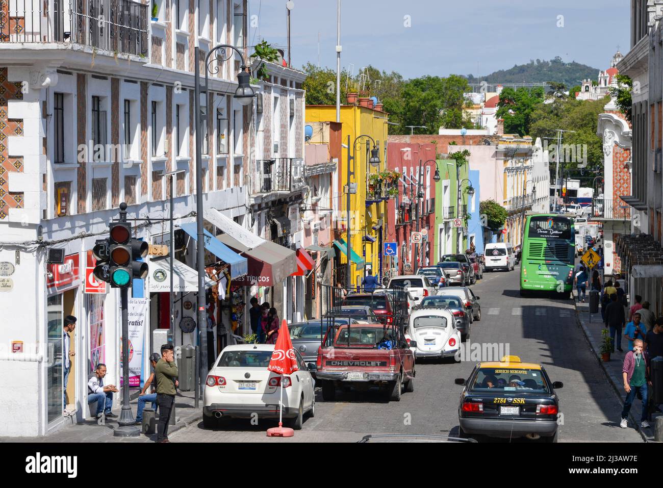 Street scene, old buildings, old town, Puebla, Mexico Stock Photo - Alamy