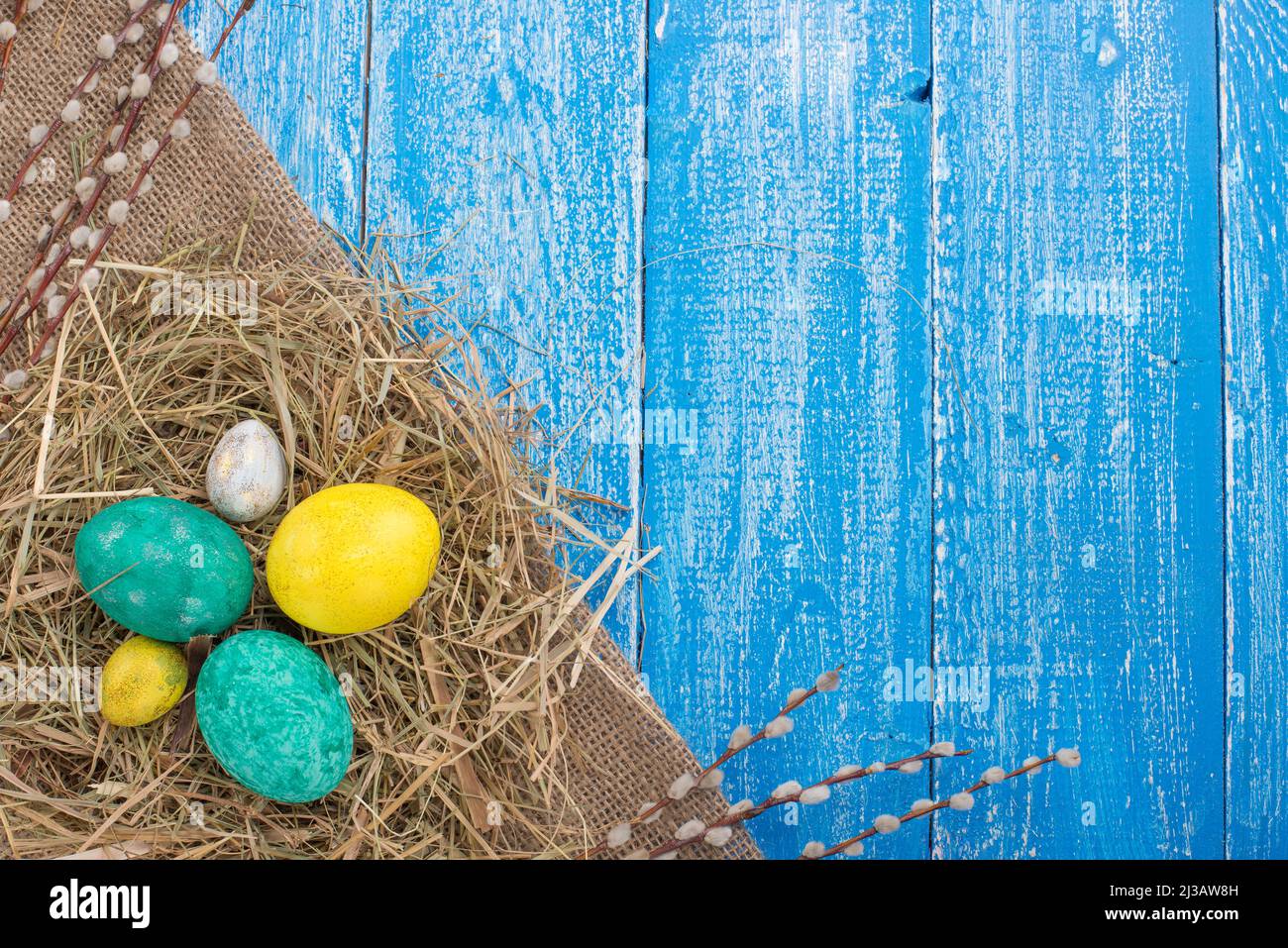 easter flat -lay eggs, with space for design Stock Photo - Alamy