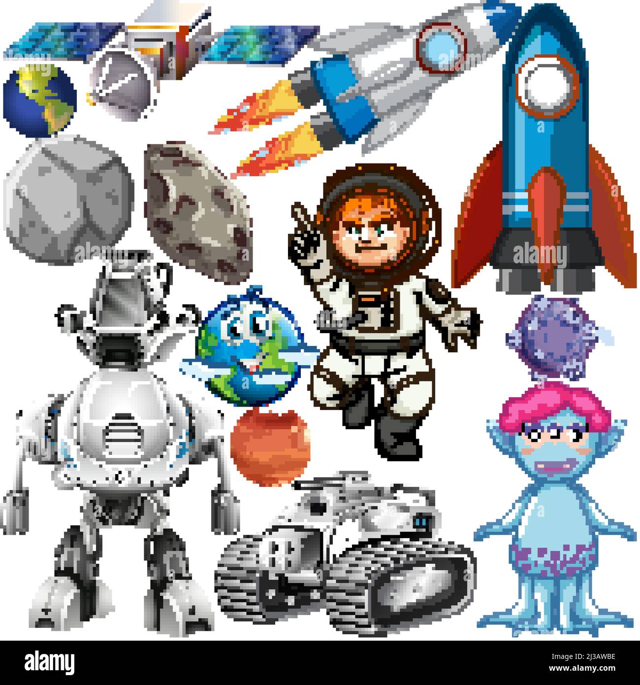 Set of space objects on white background illustration Stock Vector ...