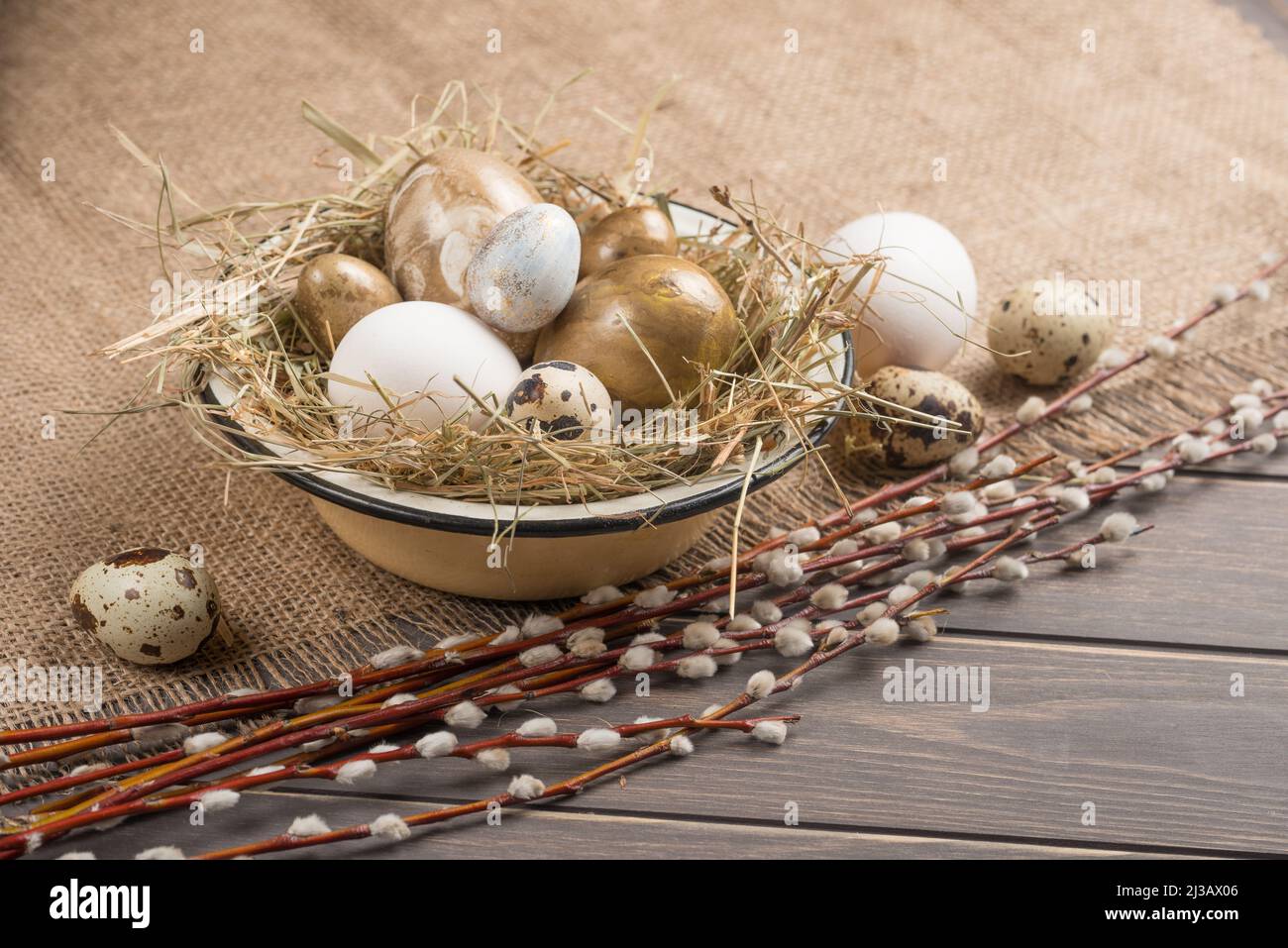 easter flat -lay eggs, with space for design Stock Photo - Alamy