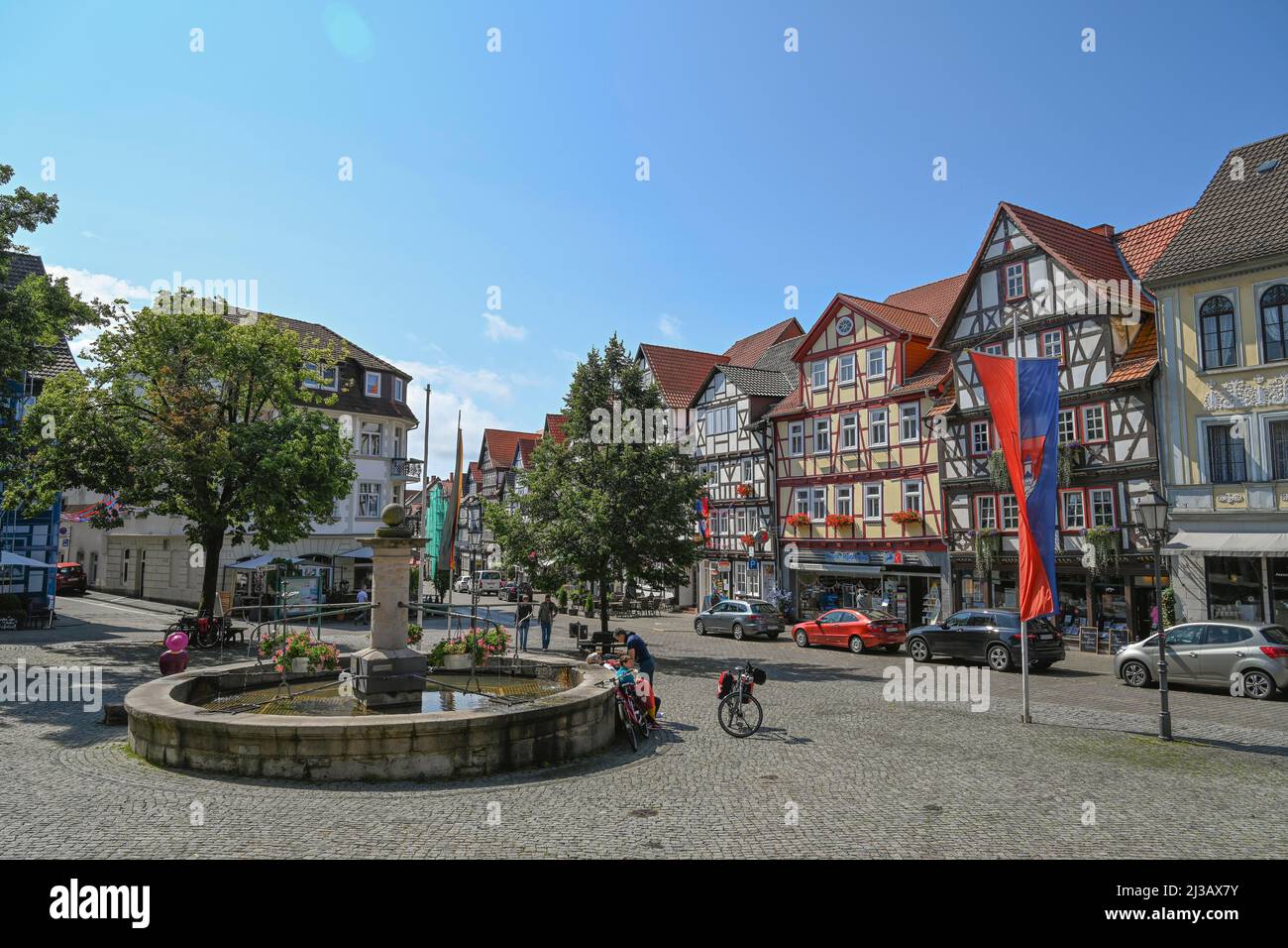 Fountain, market square, half-timbered houses, Allendorf, old town, Bad ...